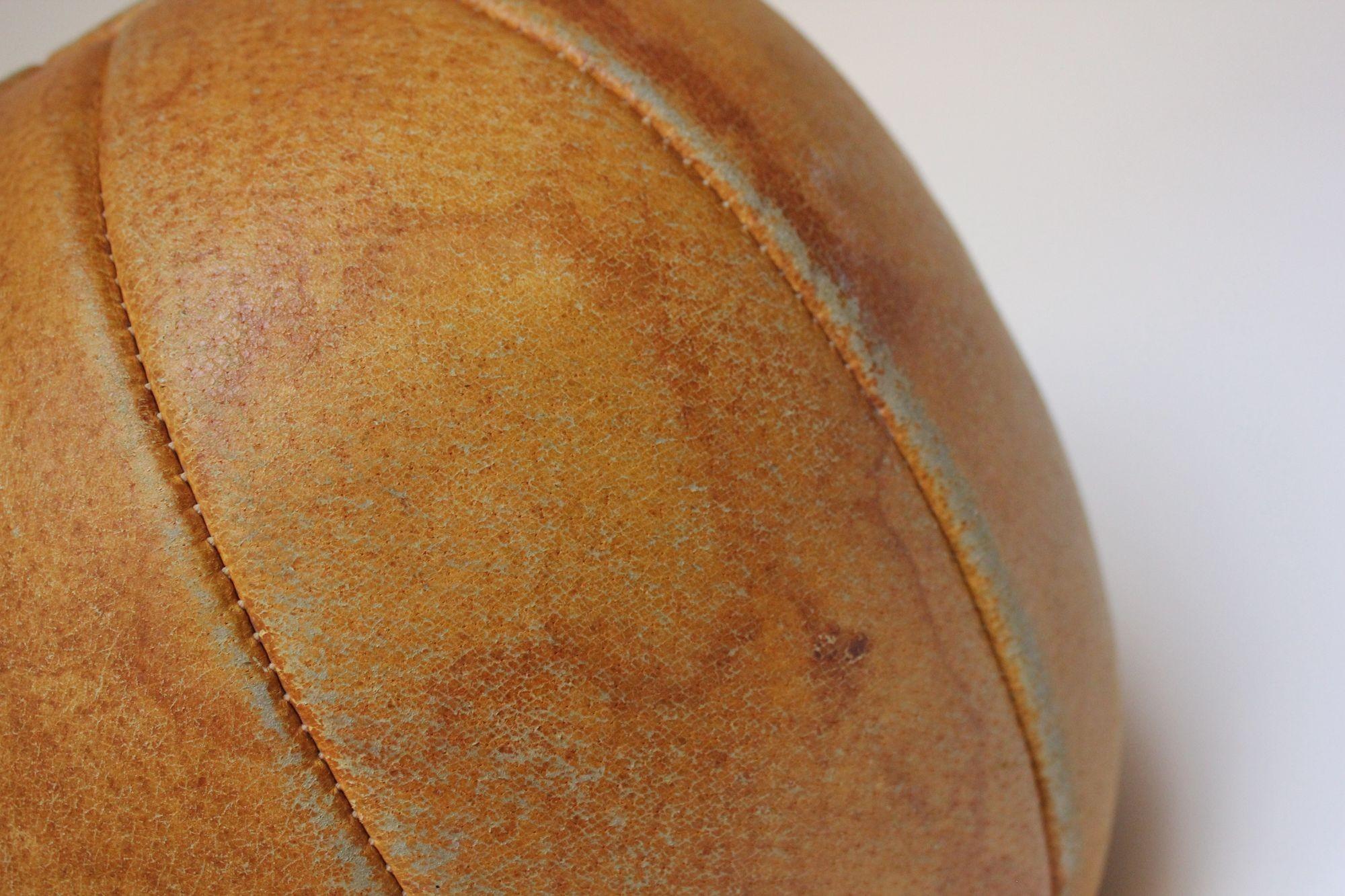 Vintage German Patinated Leather Medicine Ball For Sale at 1stDibs