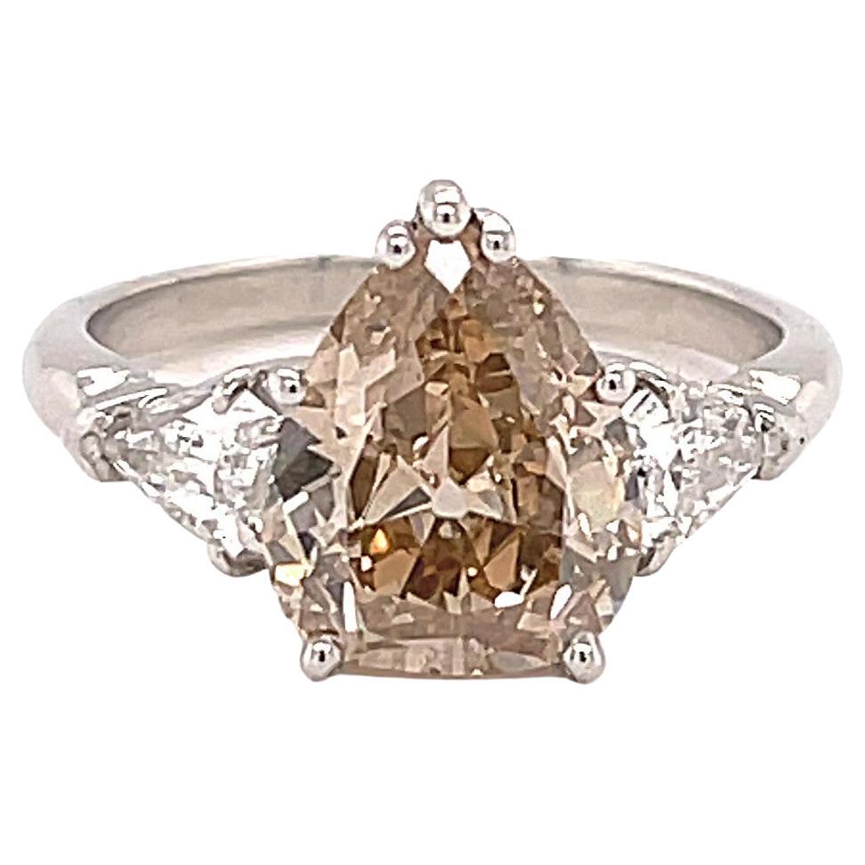 Vintage GIA 2.00 Fancy Yellow-Brown Pear Shape Diamond Platinum ...