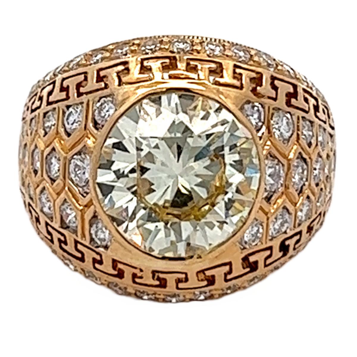 Estate 18k Gold GIA 3.55ct Round Brilliant Diamond Engagement Bombe ...