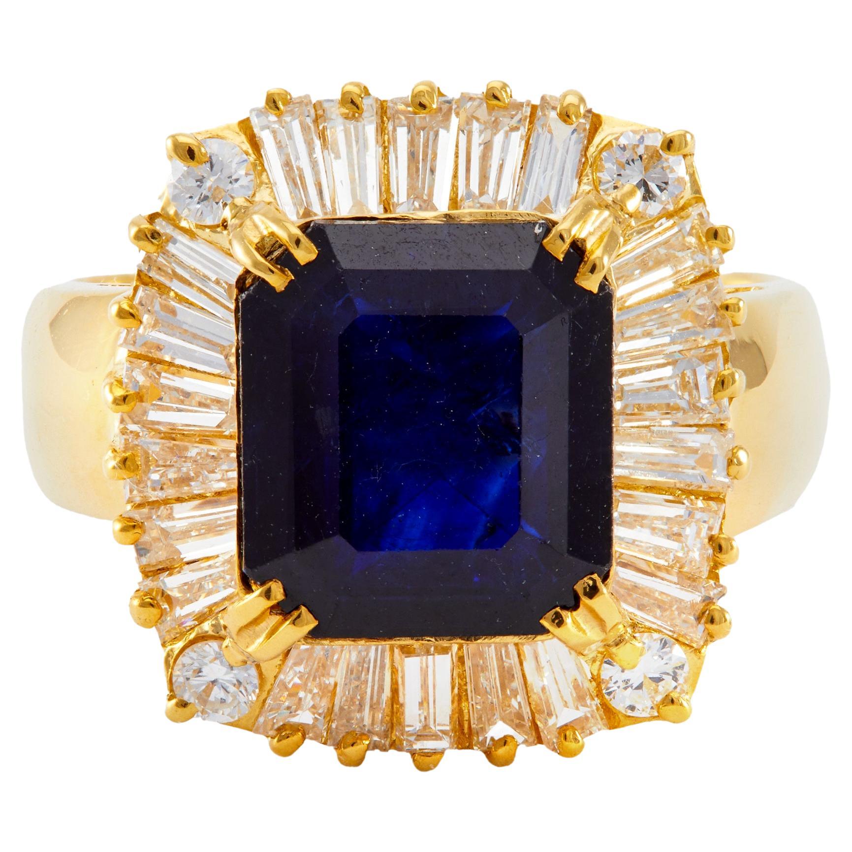 Vintage GIA 4.82 Carats Ceylon Sapphire and Diamond 18k Yellow Gold ...