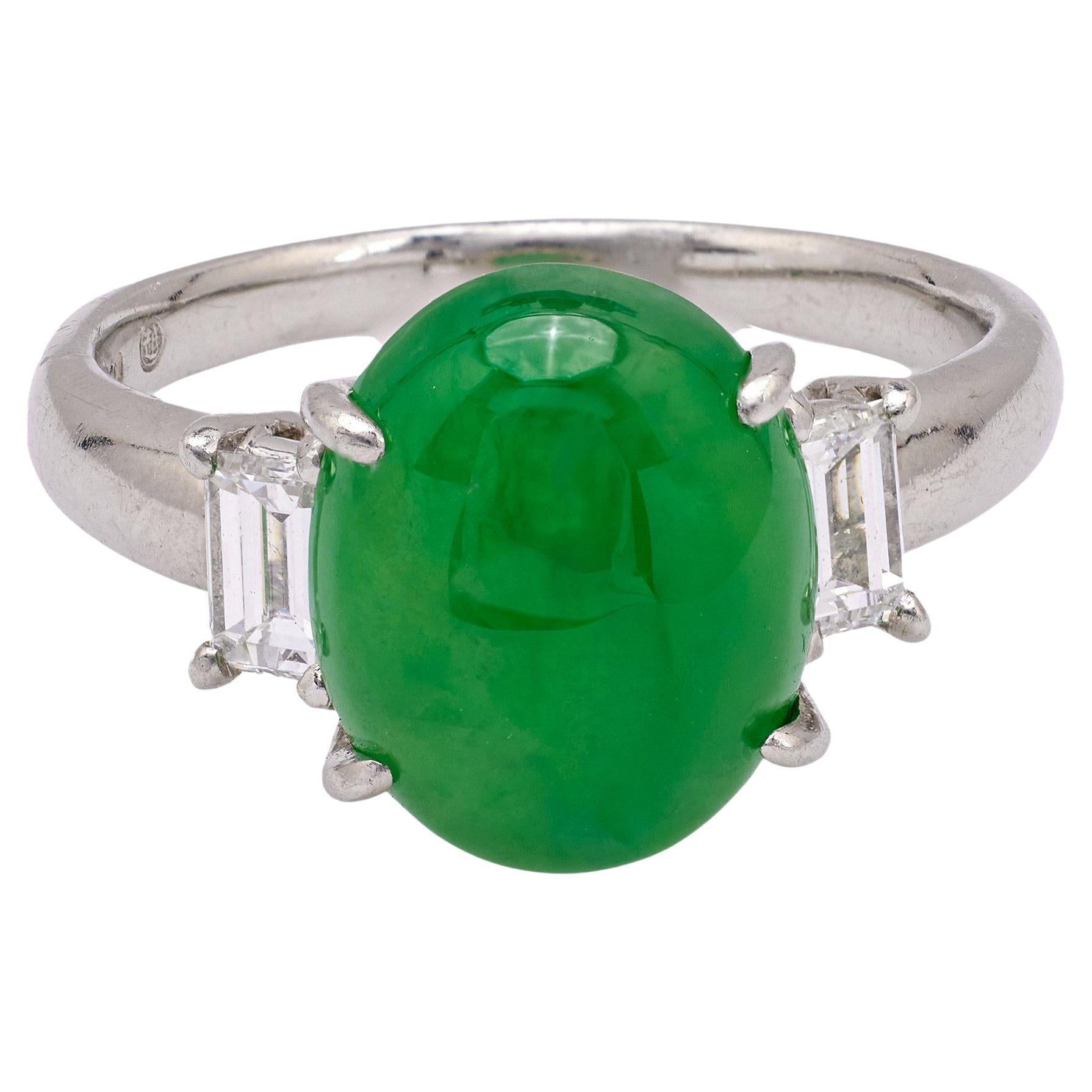 Vintage GIA 5.52 Carat Jadeite Jade and Diamond Platinum Ring For Sale ...