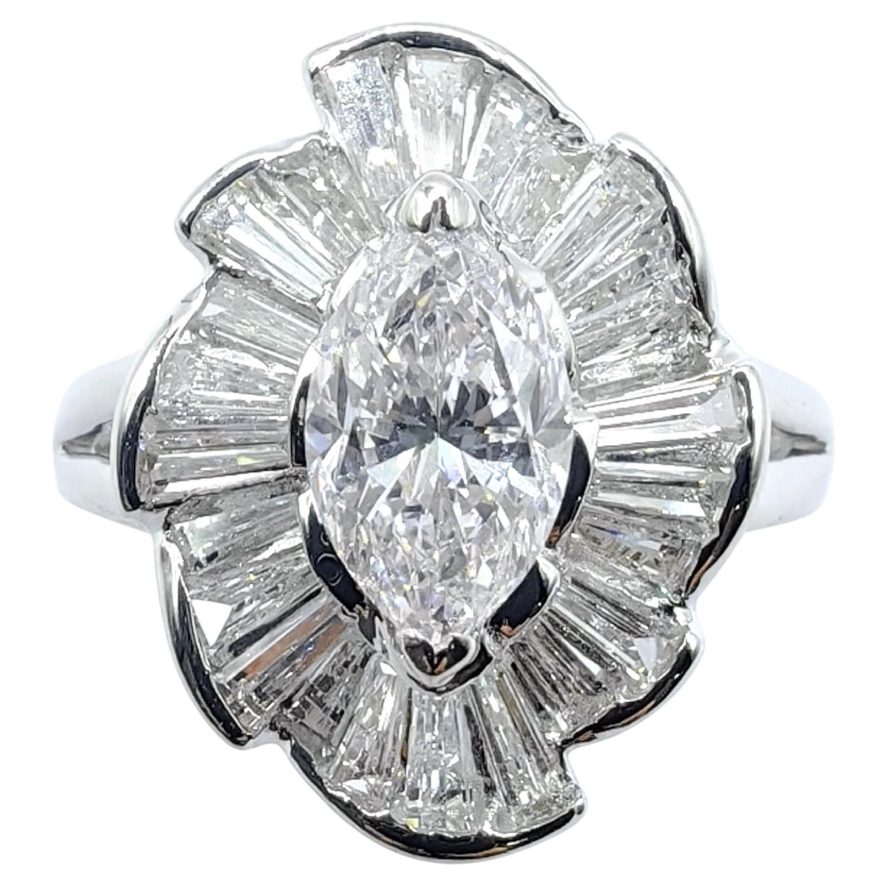 Vintage GIA Certified 1.01ct Marquise Diamond Ballerina Ring in 20K ...