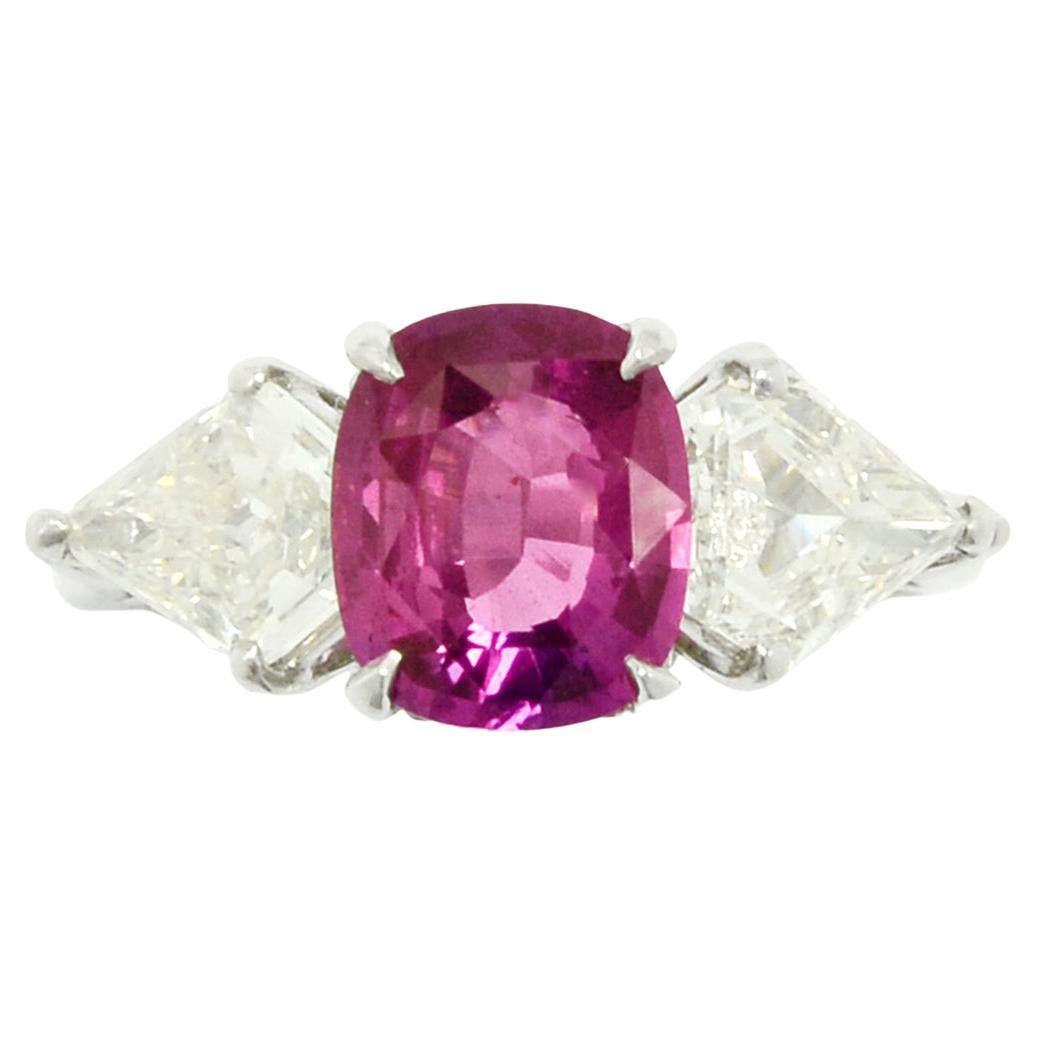 Luxurious 3 Stone Pink Sapphire And Half Moon Diamonds Ring - GIA ...