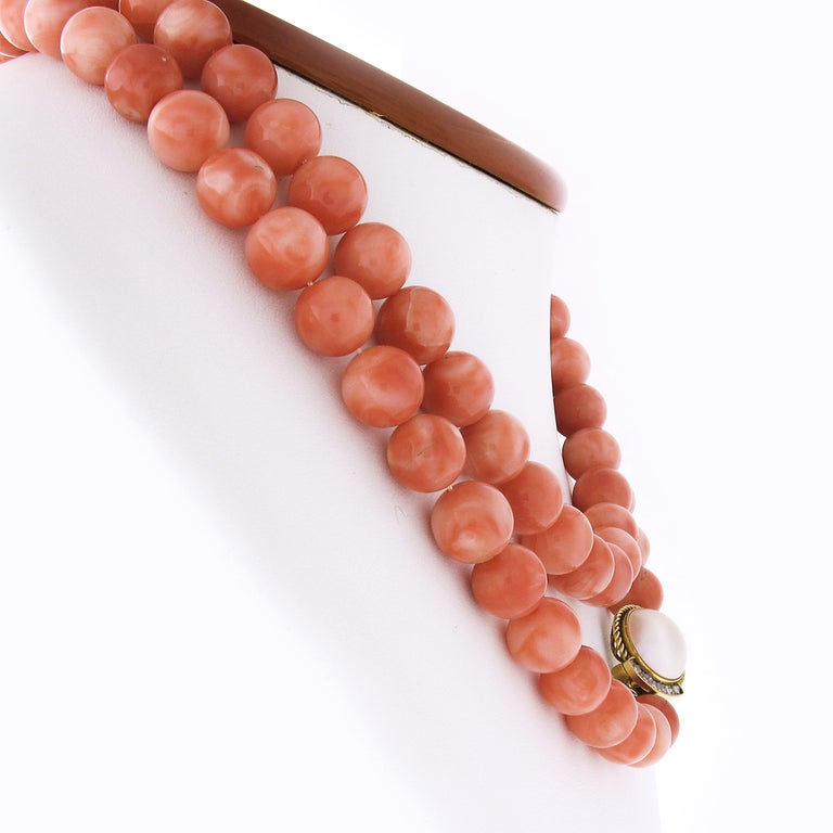 Vintage GIA Red Orange Coral Bead Long Strand Necklace 14K Gold Mabe ...