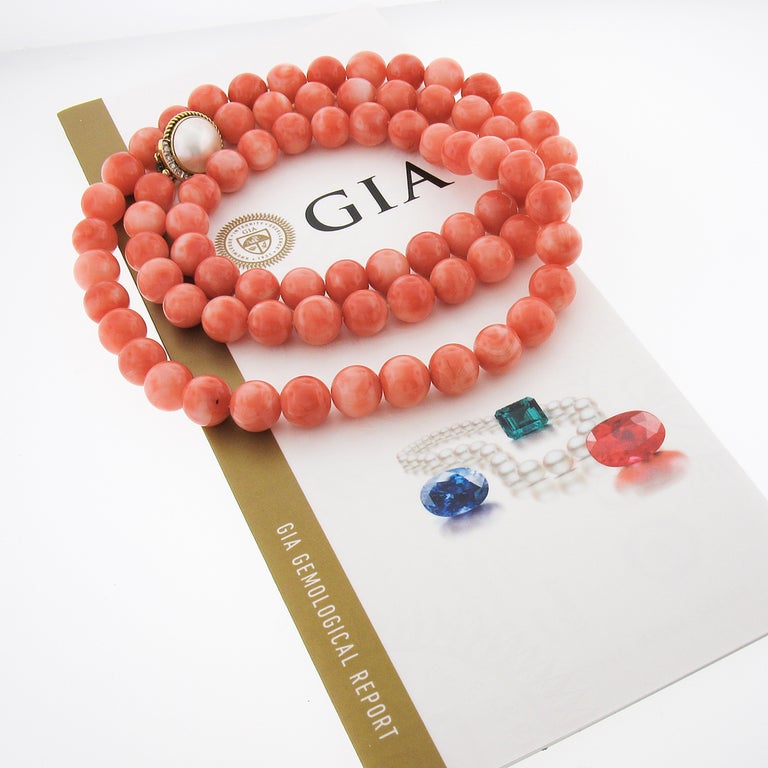 Vintage GIA Red Orange Coral Bead Long Strand Necklace 14K Gold Mabe ...