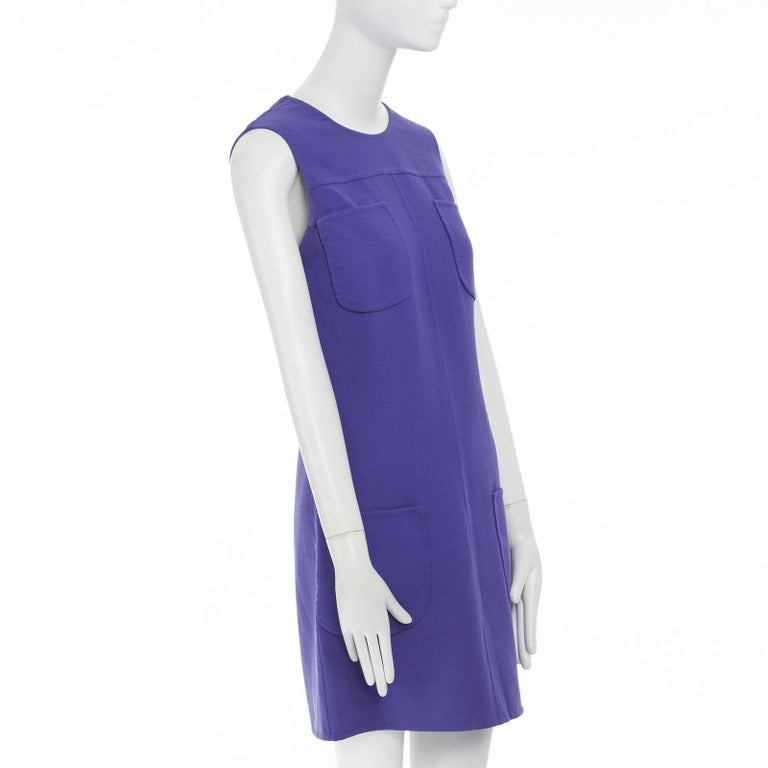 vintage GIANNI VERSACE blue patch pocket sleeveless shift cocktail ...