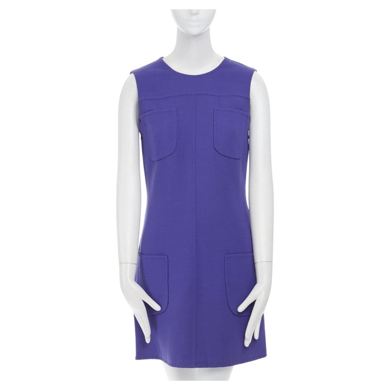vintage GIANNI VERSACE blue patch pocket sleeveless shift cocktail ...
