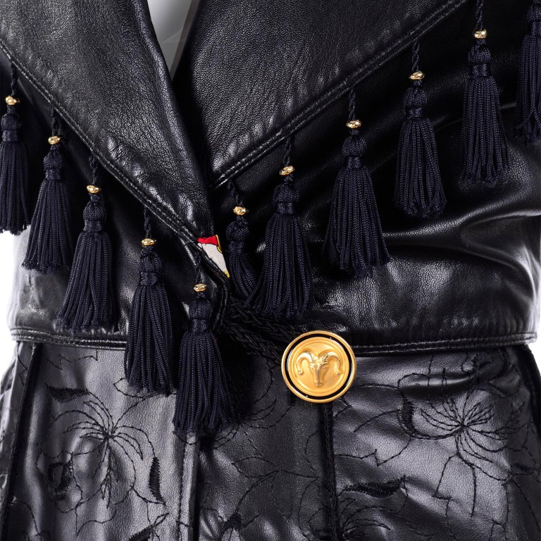 Vintage Gianni Versace Leather Coat With Tassels and Silk Scarf Print ...