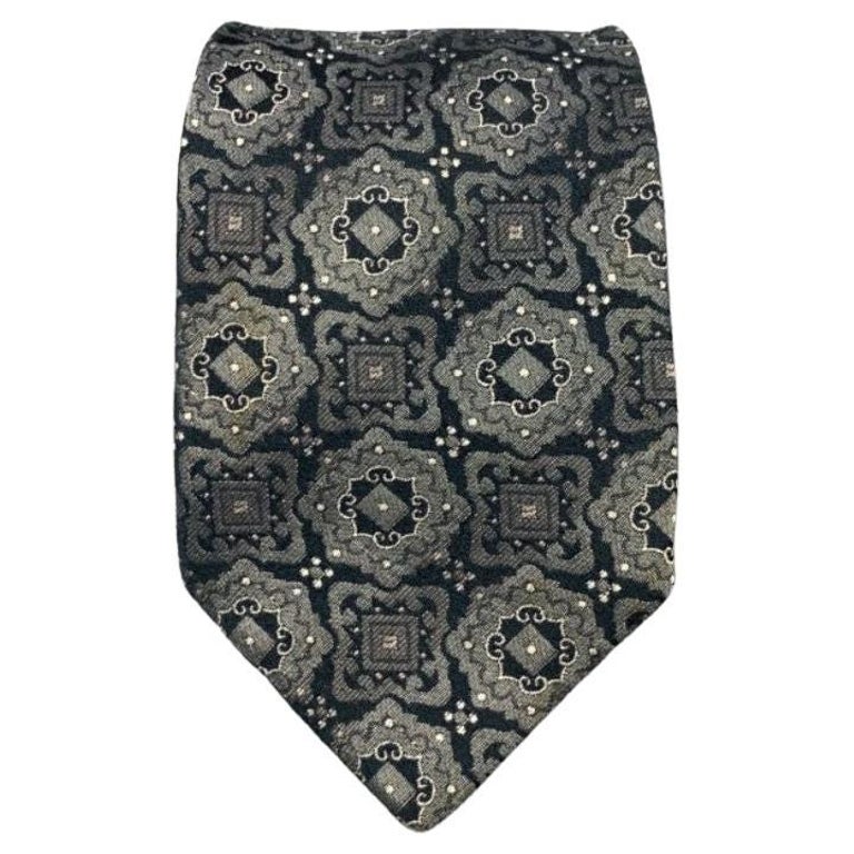 Vintage GIANNI VERSACE Navy Silver Baroque Silk Tie For Sale at 1stDibs