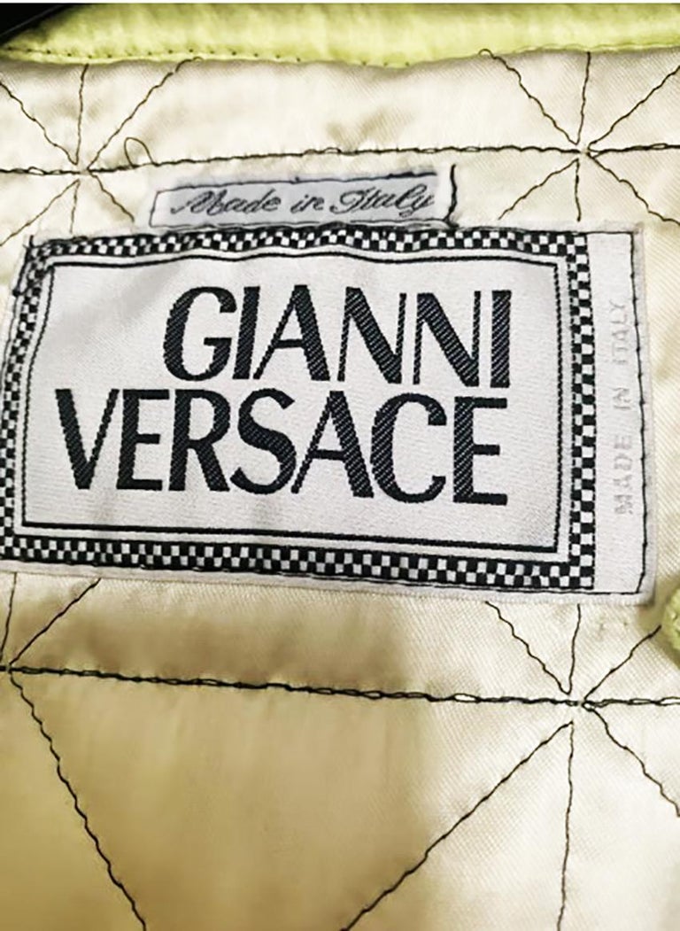 VINTAGE GIANNI VERSACE QUILTED LIME PUFFER COAT with FUR Sz M For Sale ...