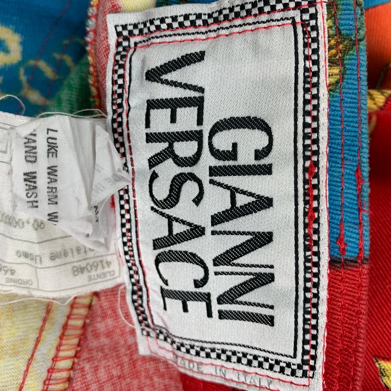 Vintage GIANNI VERSACE Size 28 Multi-Color Print Cotton Nylon Jean Cut ...