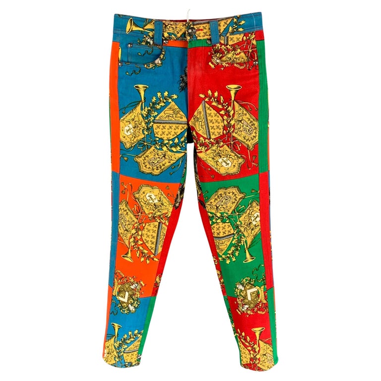 Vintage GIANNI VERSACE Size 28 Multi-Color Print Cotton Nylon Jean Cut ...