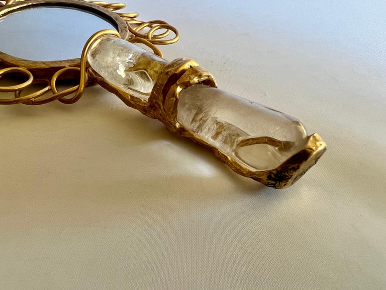 Vintage Gilded Bronze Rock Crystal Hand Mirror For Sale at 1stDibs