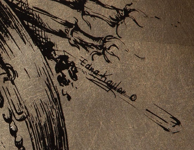 Vintage Gilded Four Panel Screen Room Divider by Edna Kaylor at 1stDibs