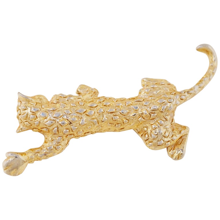 Vintage Gilded Leopard Figural Brooch, 1980s at 1stDibs