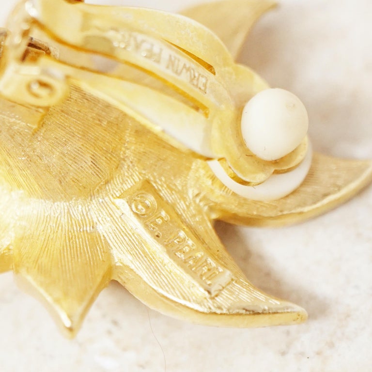Vintage Gilded Lily Flower Figural Earrings With Crystals by Erwin ...