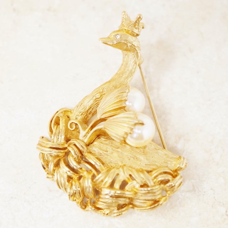 Vintage Gilded Swan Princess Figural Brooch by Erwin Pearl, 1990s For ...