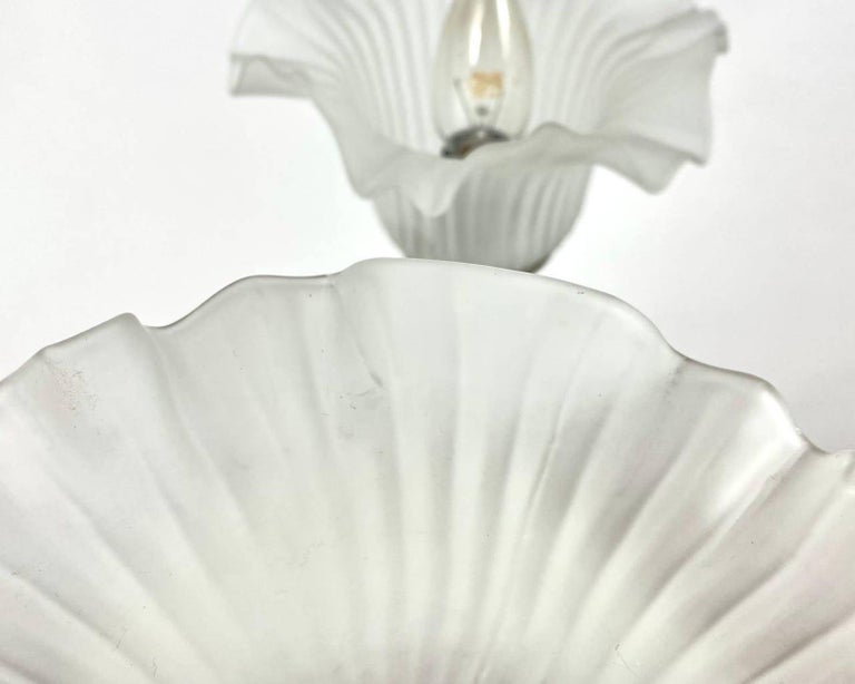 Vintage Gilt Brass and Frosted Glass Pendant Lighting For Sale at 1stDibs