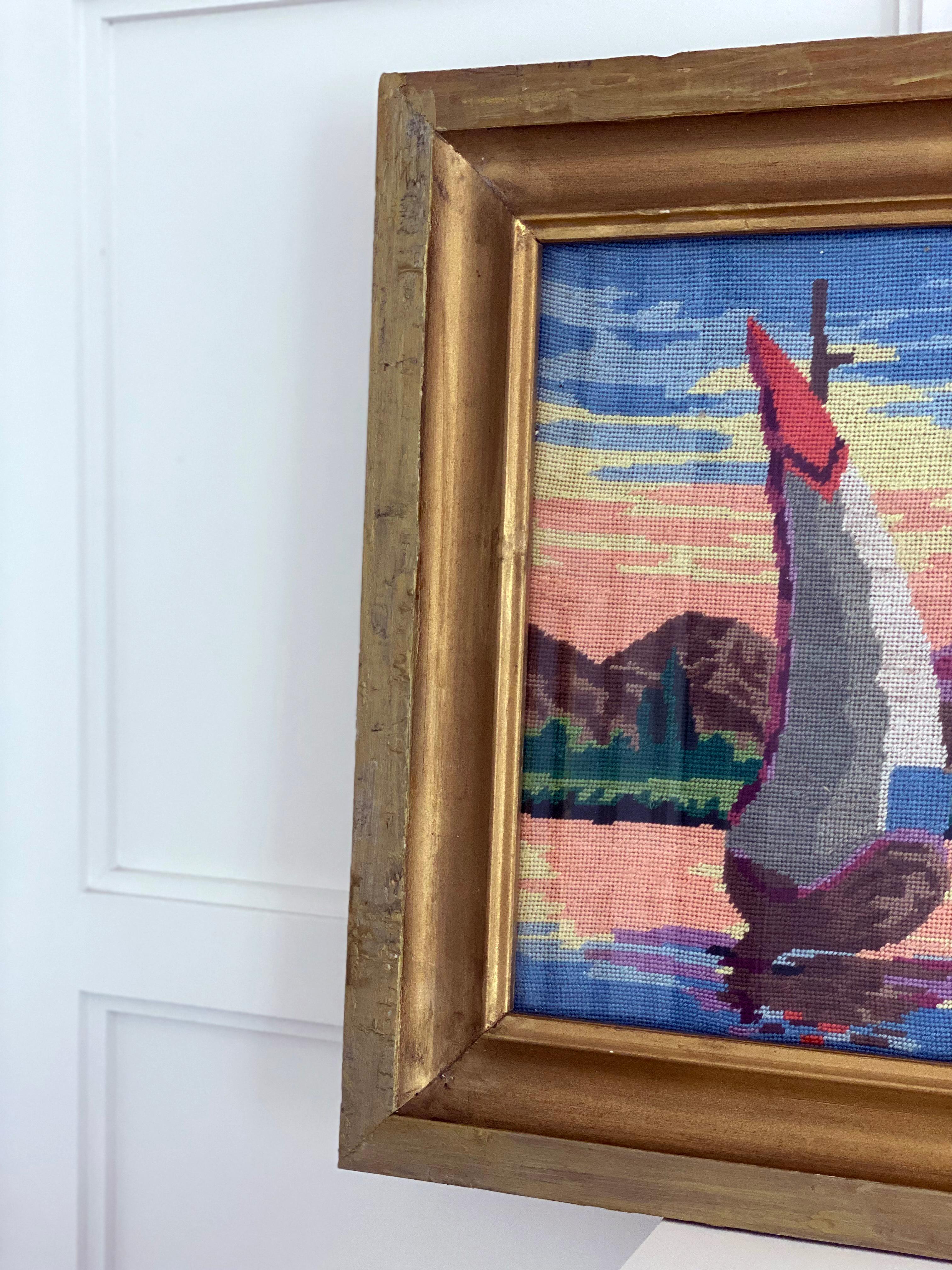 Vintage Gilt-Framed Needlepoint Landscape Artwork, a Pair For Sale at ...