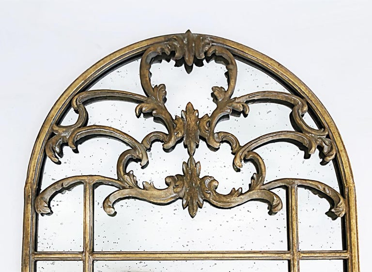 Vintage Gilt Metal Arched Framed Mirror with Aged Glass For Sale at 1stDibs