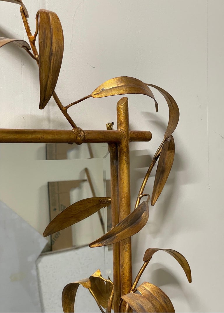 Vintage Gilt Metal Bamboo Leaf Mirror For Sale at 1stDibs