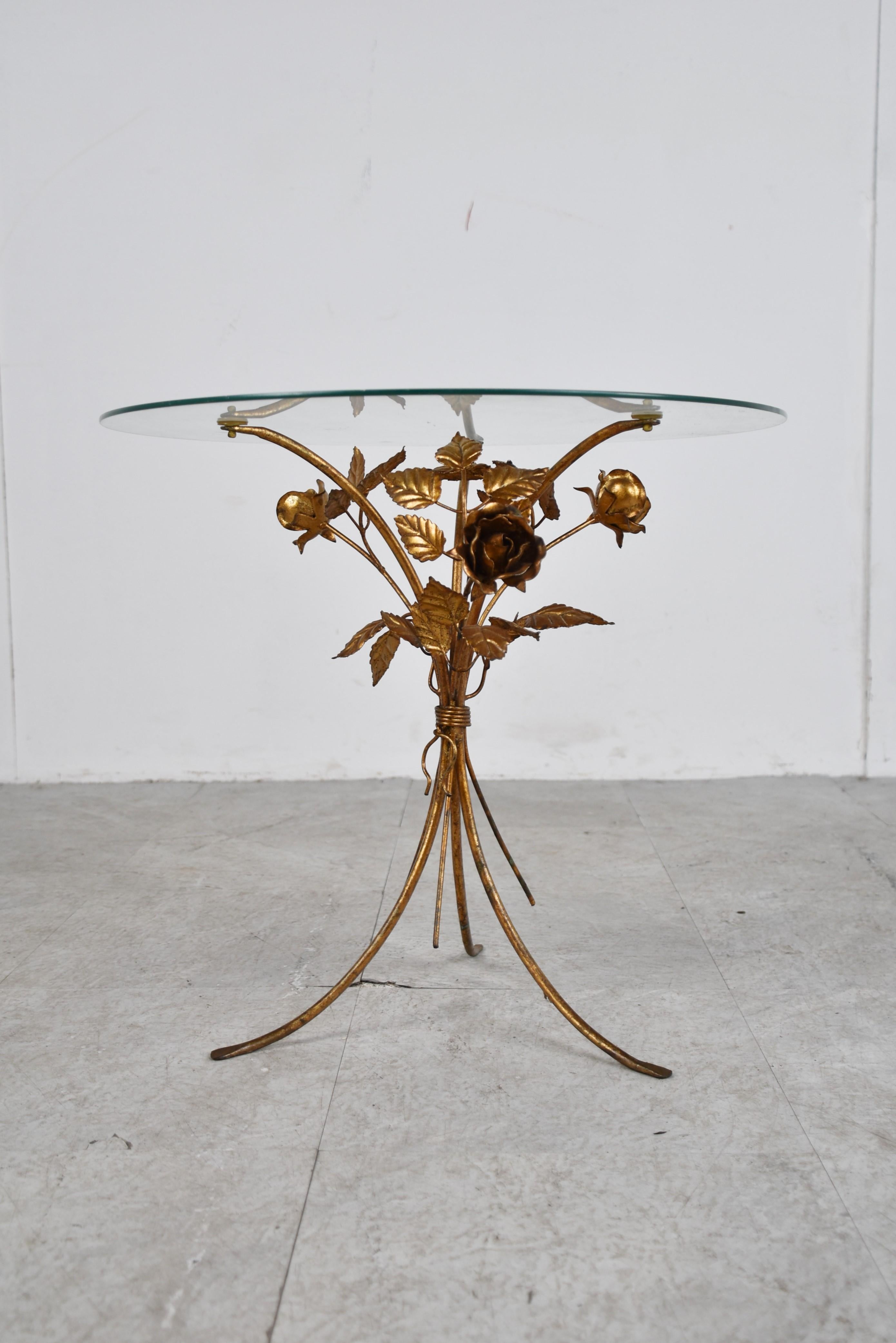 Vintage Gilt Metal Flower Side Table, 1960s For Sale at 1stDibs