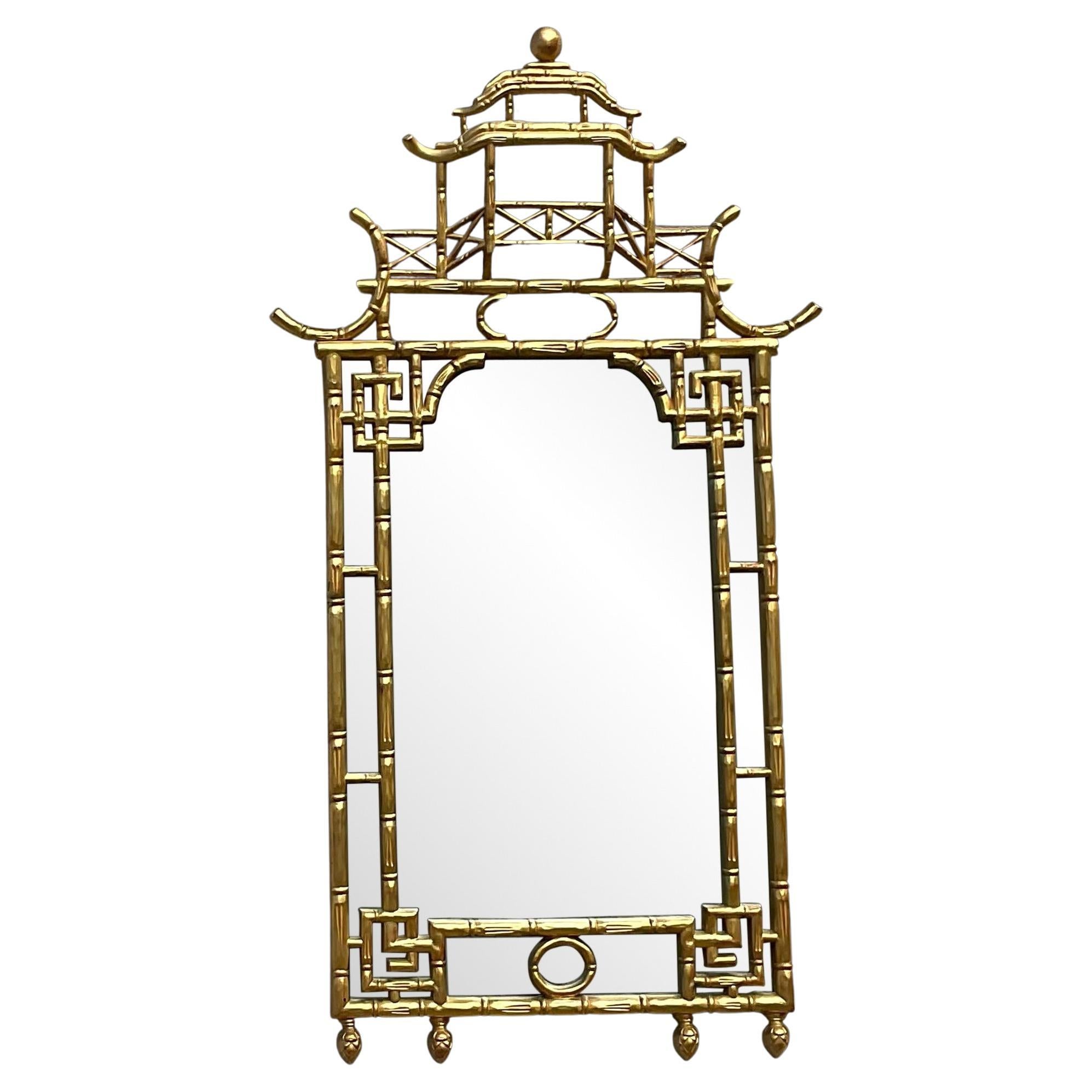 Vintage Gilt Metal Pagoda Mirror For Sale at 1stDibs