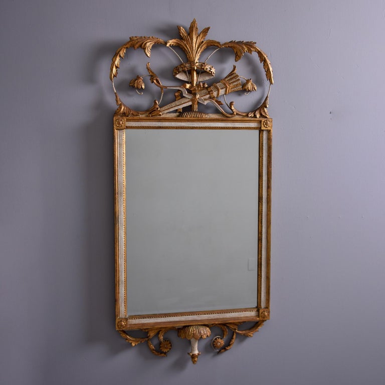 Vintage Gilt Wood Framed Mirror with Fancy Crest For Sale at 1stDibs