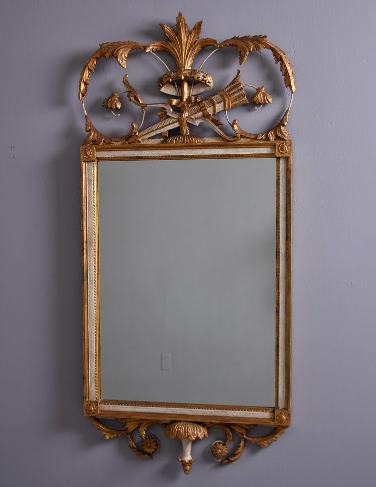 Vintage Gilt Wood Framed Mirror with Fancy Crest For Sale at 1stDibs