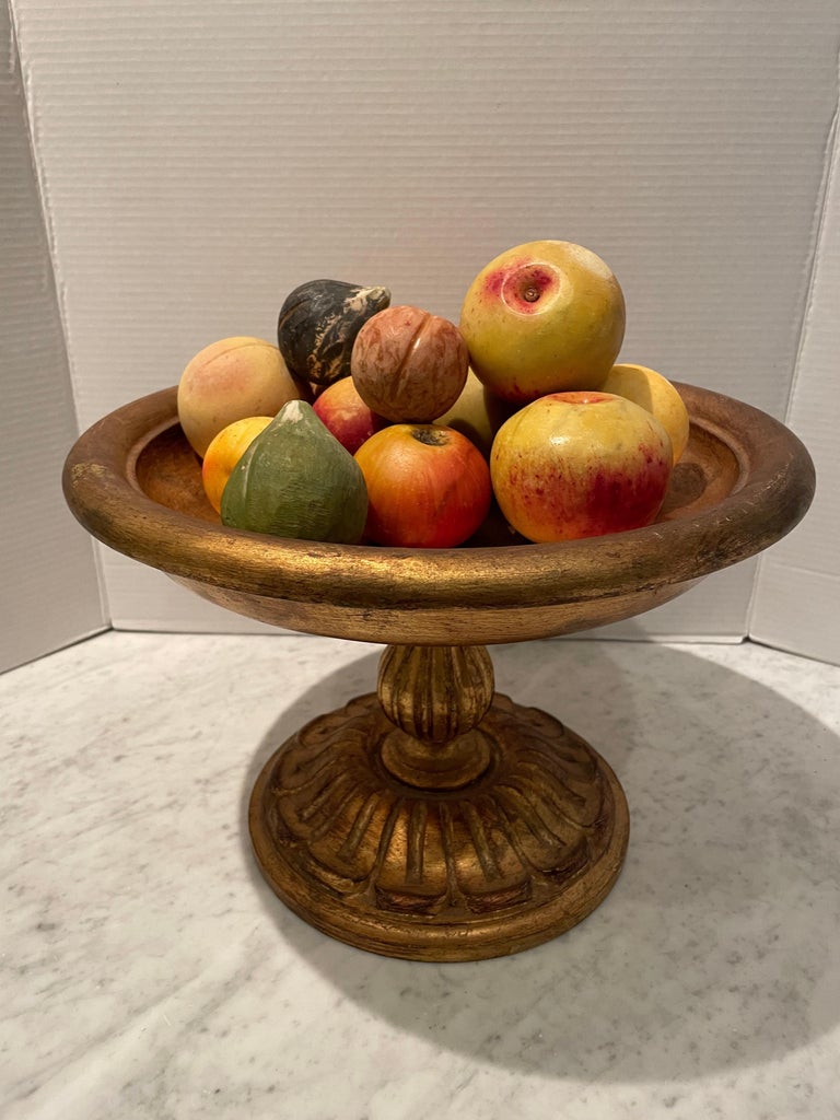 Vintage Giltwood Italian Tazza Bowl with Decorative Stone Fruit For ...