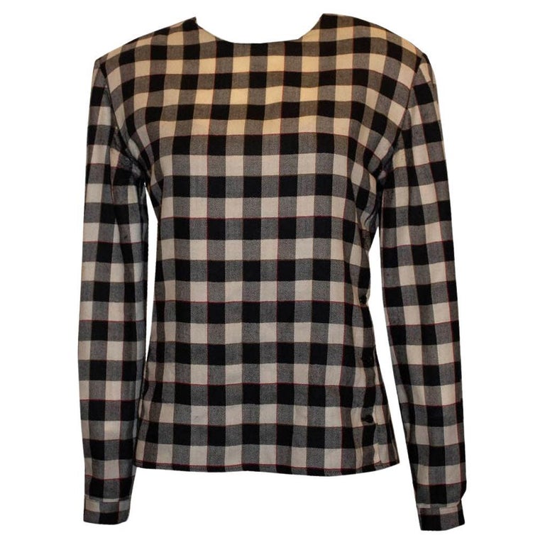 Vintage Giorgio Armani Black Check Blouse For Sale at 1stDibs