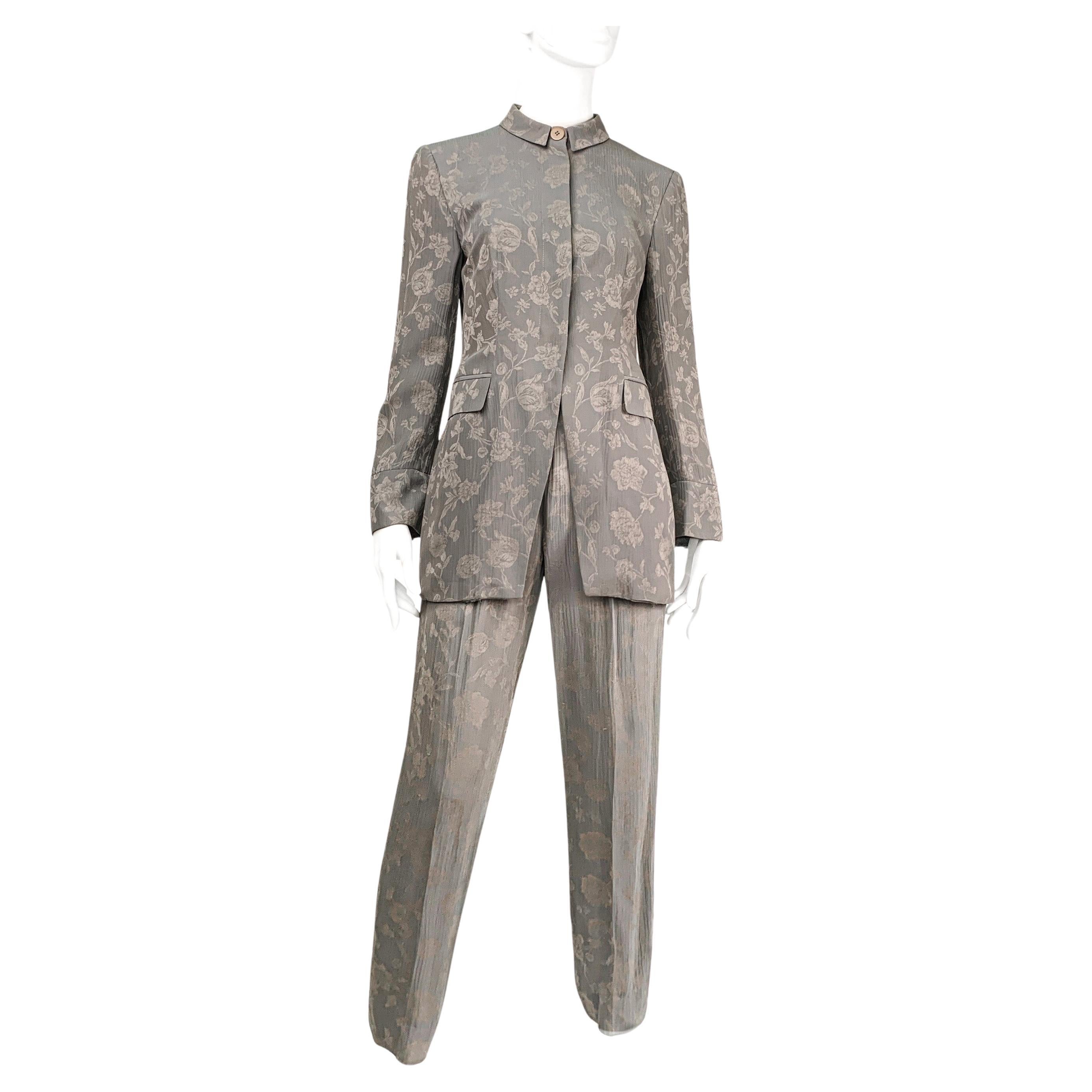 Vintage Giorgio Armani Gold- Silver-Tone Floral Jacquard Pleated Suit ...