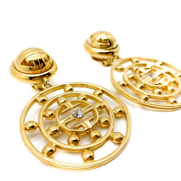 Vintage Givenchy 4G Gold Logo Statement Earrings 1980S For Sale at ...