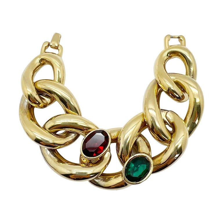 Vintage Givenchy Chunky Chain Jewelled Bracelet 1980s For Sale at 1stDibs