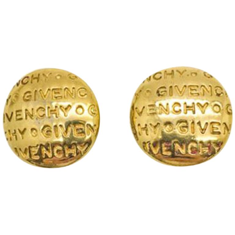 Vintage Givenchy Gold Button Logo Earrings Iconic 1980s For Sale at 1stDibs
