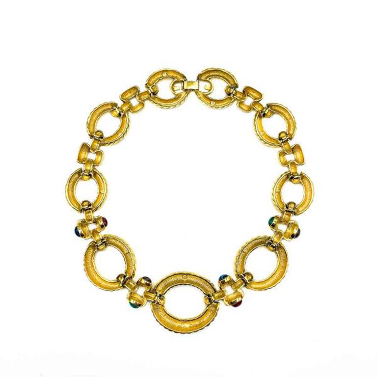 Vintage Givenchy Gold and Cabochon Sapphire Emerald Ruby Glass Jewelled ...