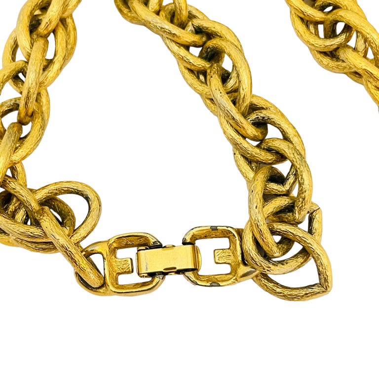 Vintage GIVENCHY gold chain logo designer runway necklace For Sale at ...