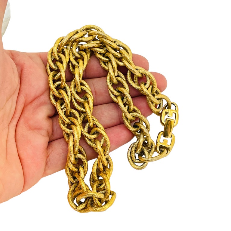 Vintage GIVENCHY gold chain logo designer runway necklace For Sale at ...