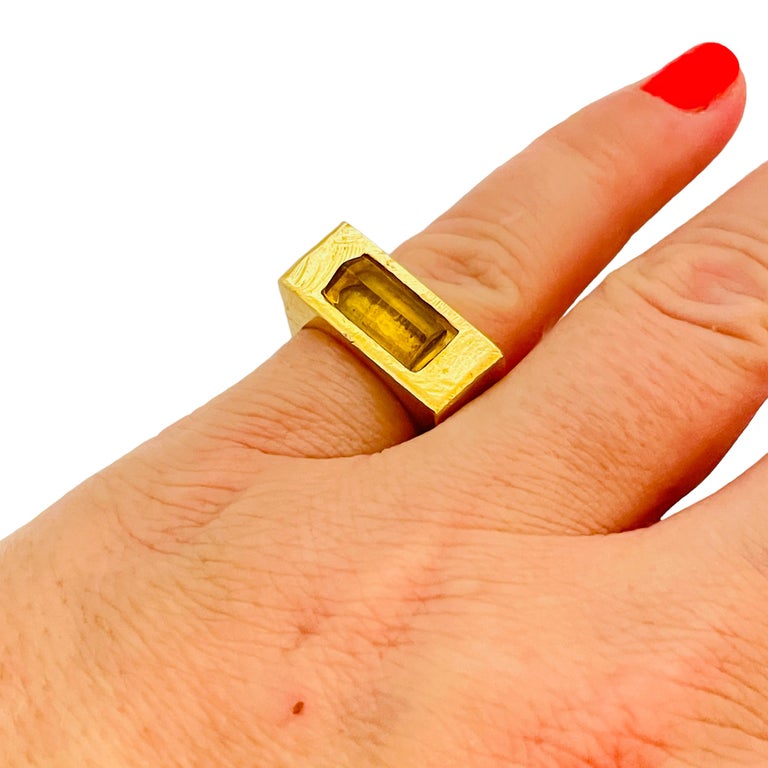 Vintage GIVENCHY gold glass designer runway ring For Sale at 1stDibs