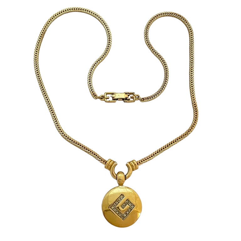 Vintage GIVENCHY logo gold crystal designer runway necklace For Sale at ...