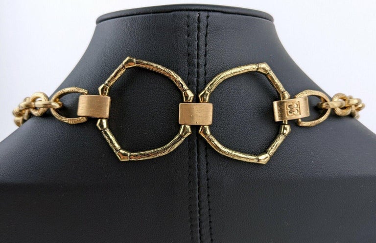 Vintage Givenchy Long Gold Link Chain Necklace with Oversized Logo ...