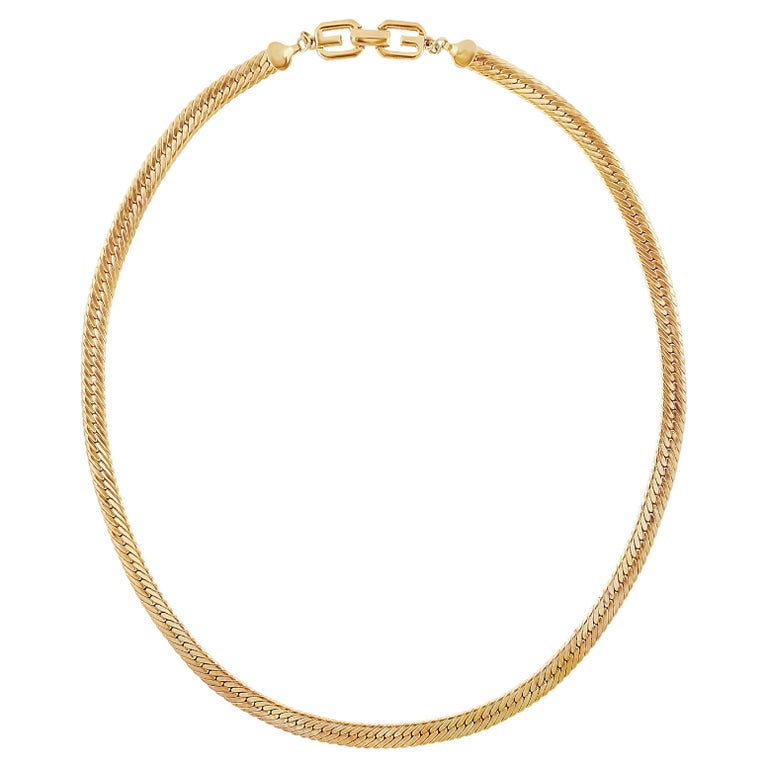 Vintage Givenchy Long Herringbone Chain Necklace with Logo Clasp, 1980s ...