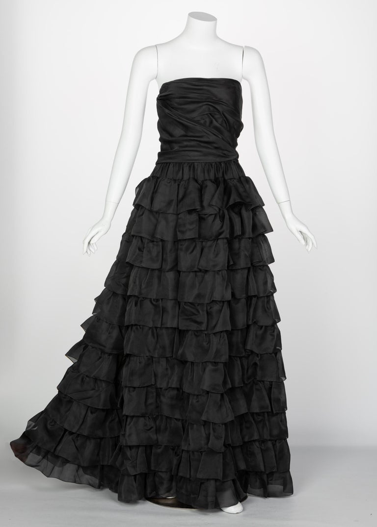 Vintage Givenchy Numbered Haute Couture Black Strapless Ruffled Gown ...