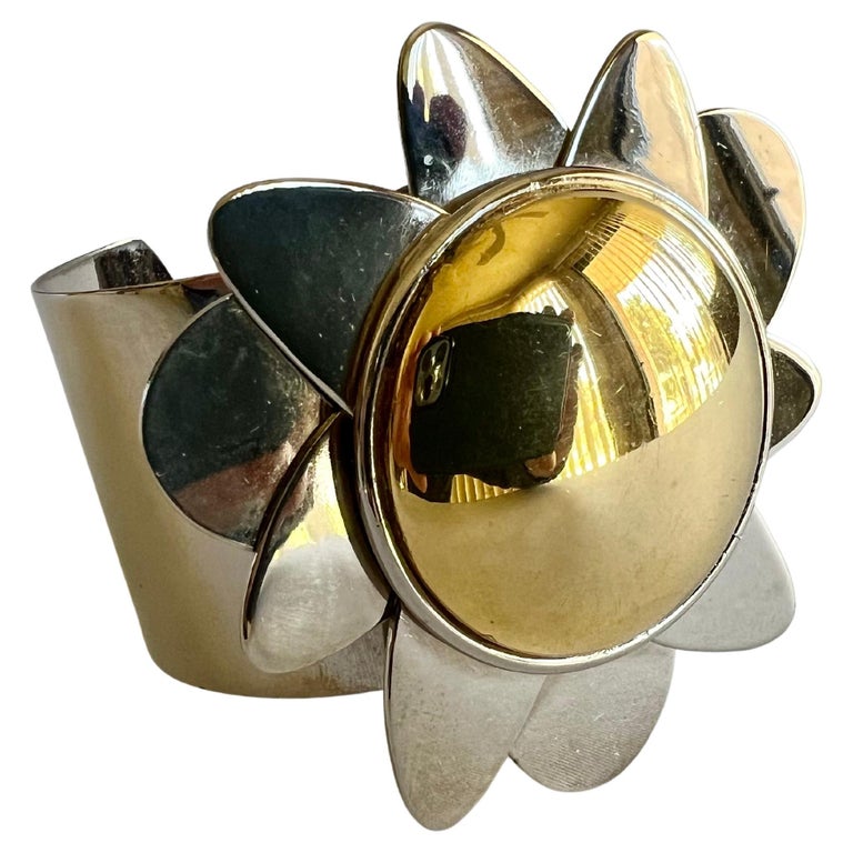 Vintage Givenchy Paris Mixed Metal Mod Flower Cuff Bracelet For Sale at ...