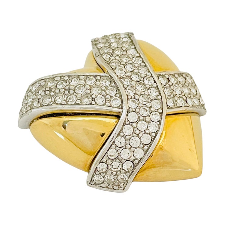 Vintage GIVENCHY Paris New York gold rhinestone heart designer runway ...