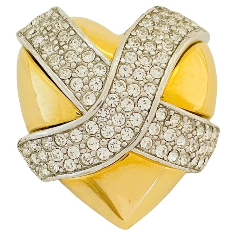 Vintage GIVENCHY Paris New York gold rhinestone heart designer runway ...