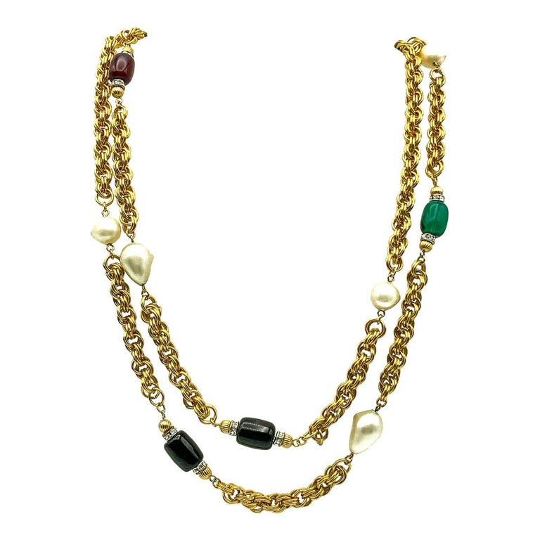 Vintage Givenchy Poured Glass Pate De Verre Gems and Pearls Sautoir ...