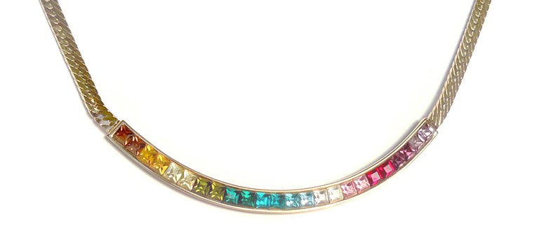 Vintage Givenchy Rainbow Ombre Crystal Herringbone Chain Necklace ...