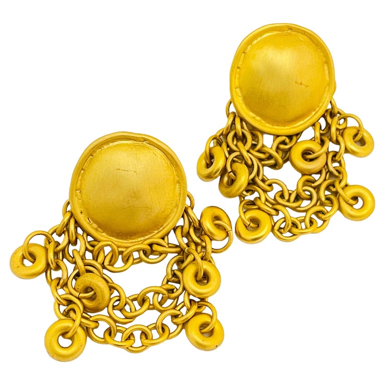 Vintage GJD matte gold chain designer runway pierced earrings For Sale ...