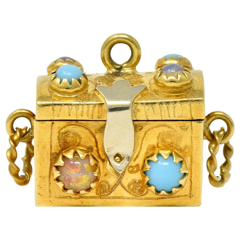 Vintage Glass 18 Karat Two-Tone Gold Treasure Chest Charm at 1stDibs